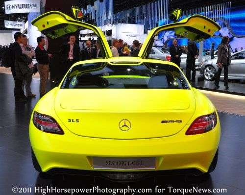 The rear end of the Mercedes Benz SLS AMG E-Cell | Torque News